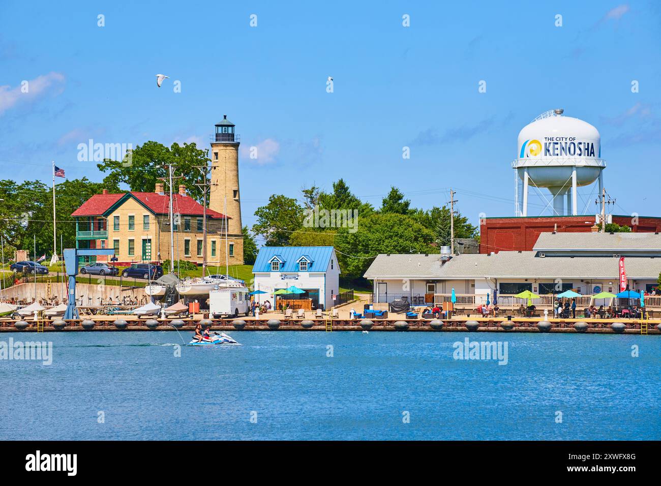 Kenosha Lighthouse Water Tower Waterfront Scene at Eye Level Stock ...