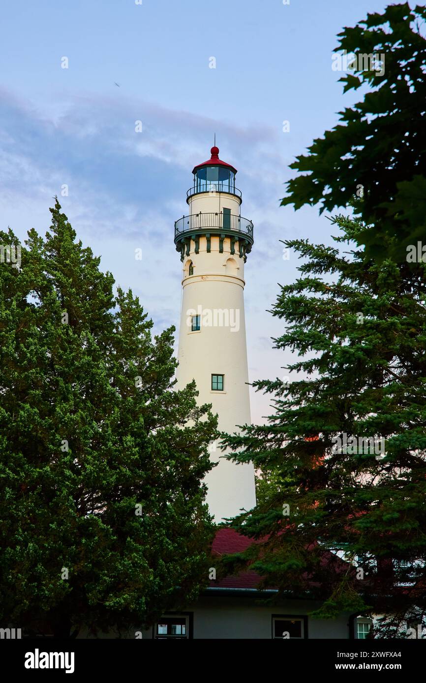 Wind Point Lighthouse Surrounded by Lush Greenery at Eye Level Stock ...