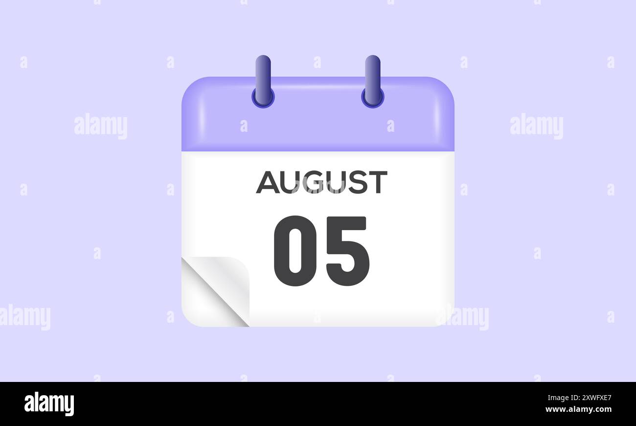 August 5 - calendar and Time planner. Daily Calendar Icon reminder ...