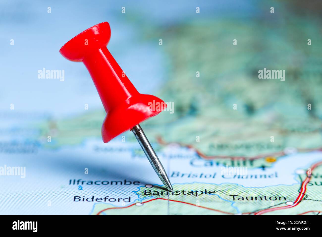 Barnstaple, Devon, England pin on map Stock Photo - Alamy