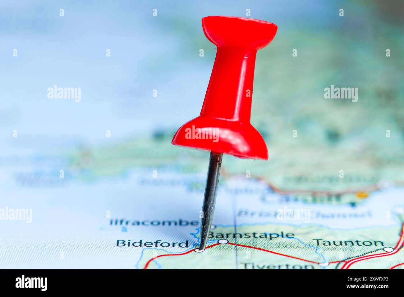 Bideford, Devon, England pin on map Stock Photo - Alamy