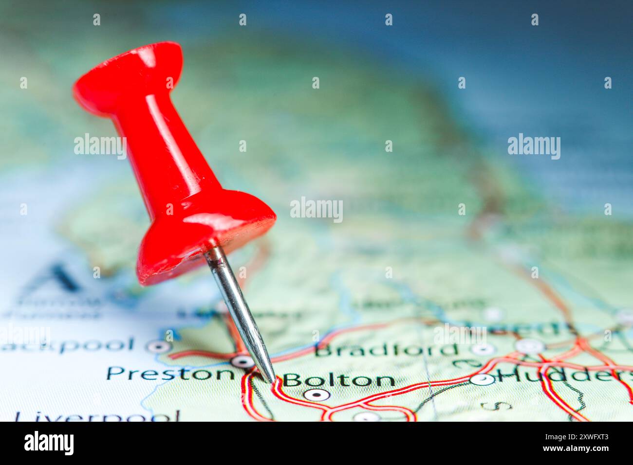 Bolton, Great Britain pin on map Stock Photo - Alamy