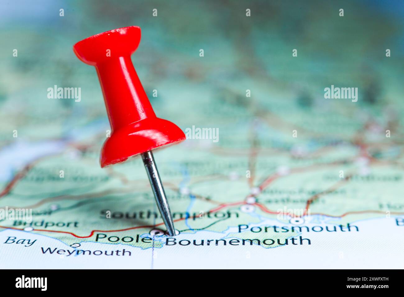 Bournemouth, Hampshire, England pin on map Stock Photo - Alamy