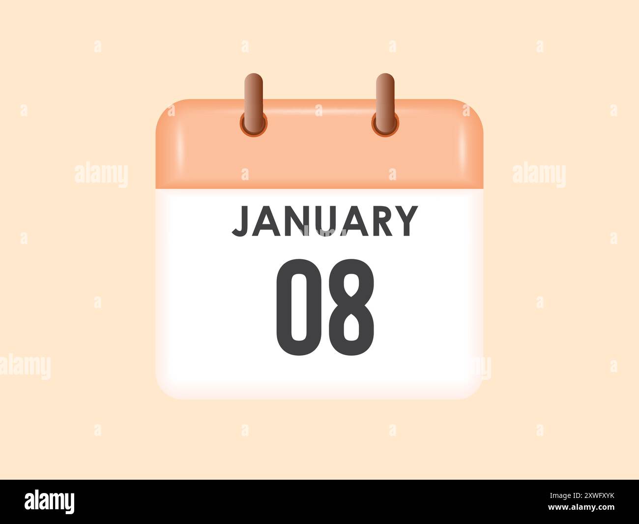 January 8 - calendar and Time planner. Daily Calendar Icon reminder ...