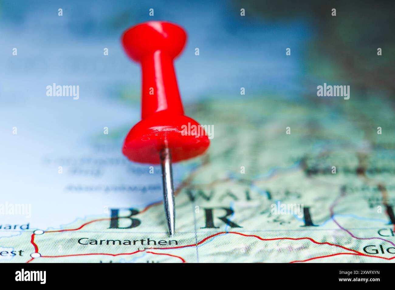 Carmarthen, Wales pin on map Stock Photo - Alamy