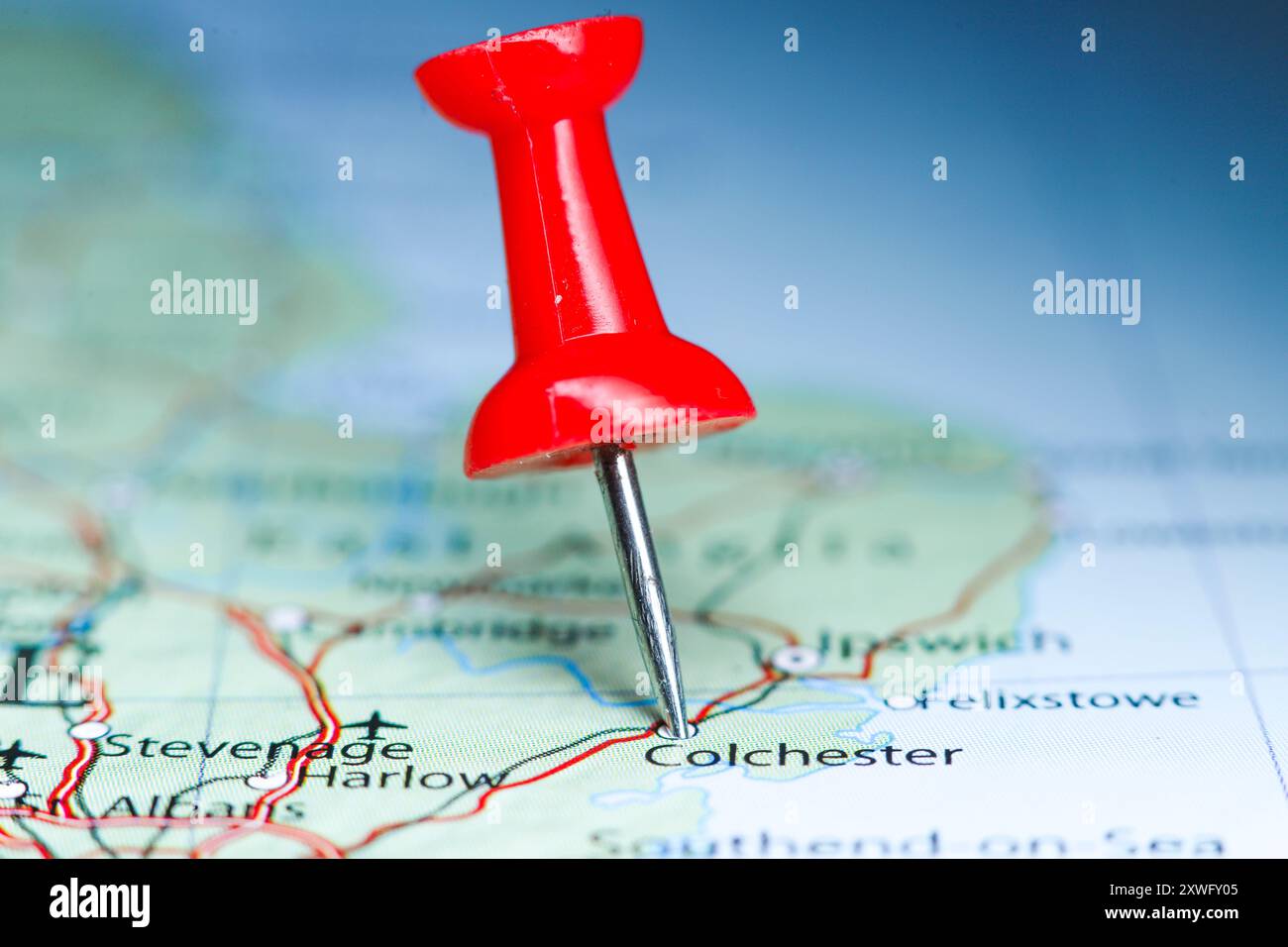 Colchester, England pin on map Stock Photo - Alamy