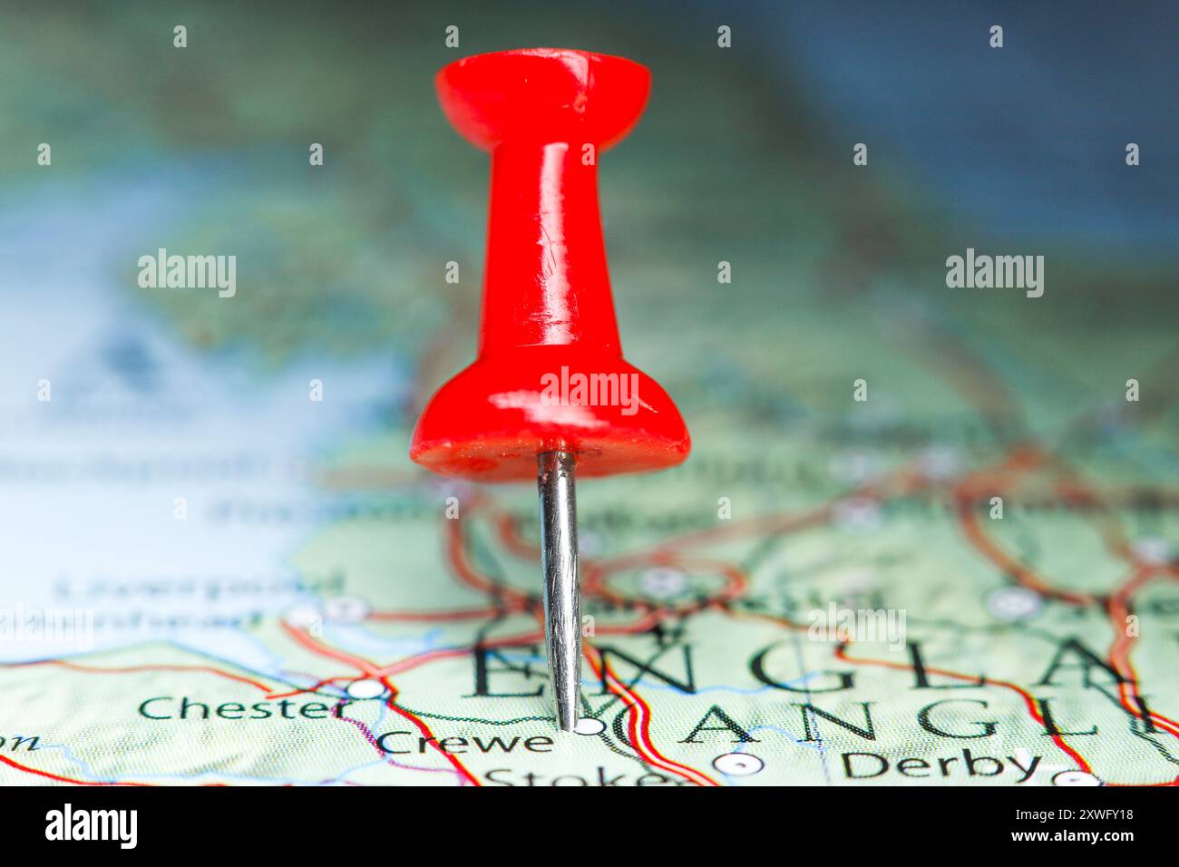 Crewe, Great Britain pin on map Stock Photo - Alamy
