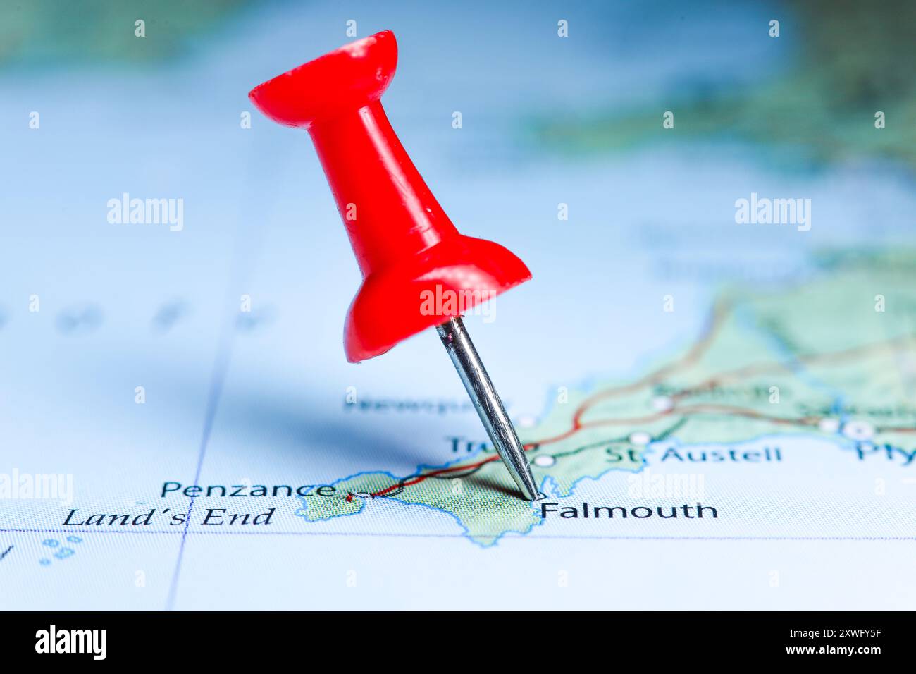 Falmouth, Devon, England pin on map Stock Photo - Alamy