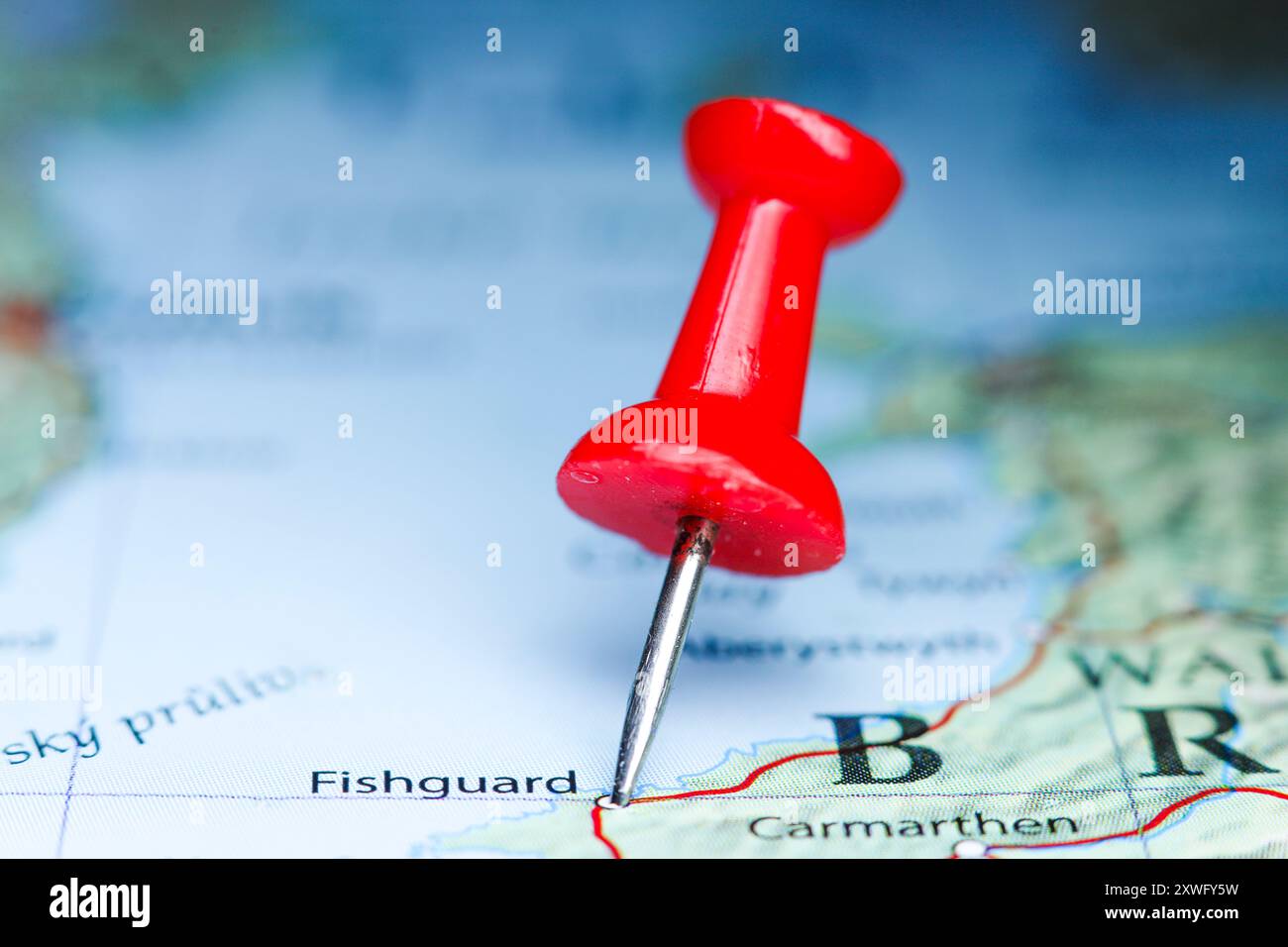 Fishguard, Wales pin on map Stock Photo - Alamy