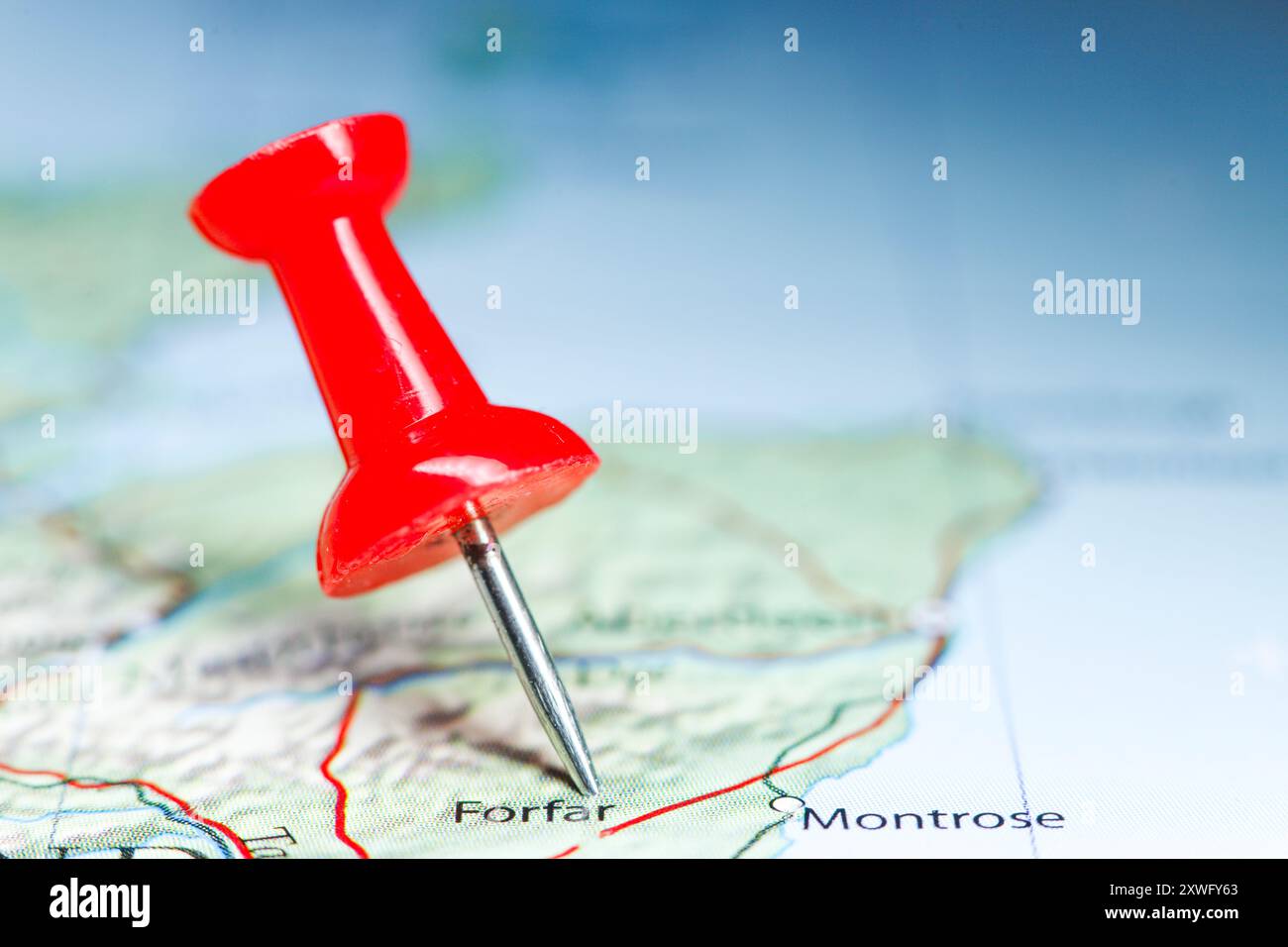 Forfar, Scotland pin on map Stock Photo - Alamy