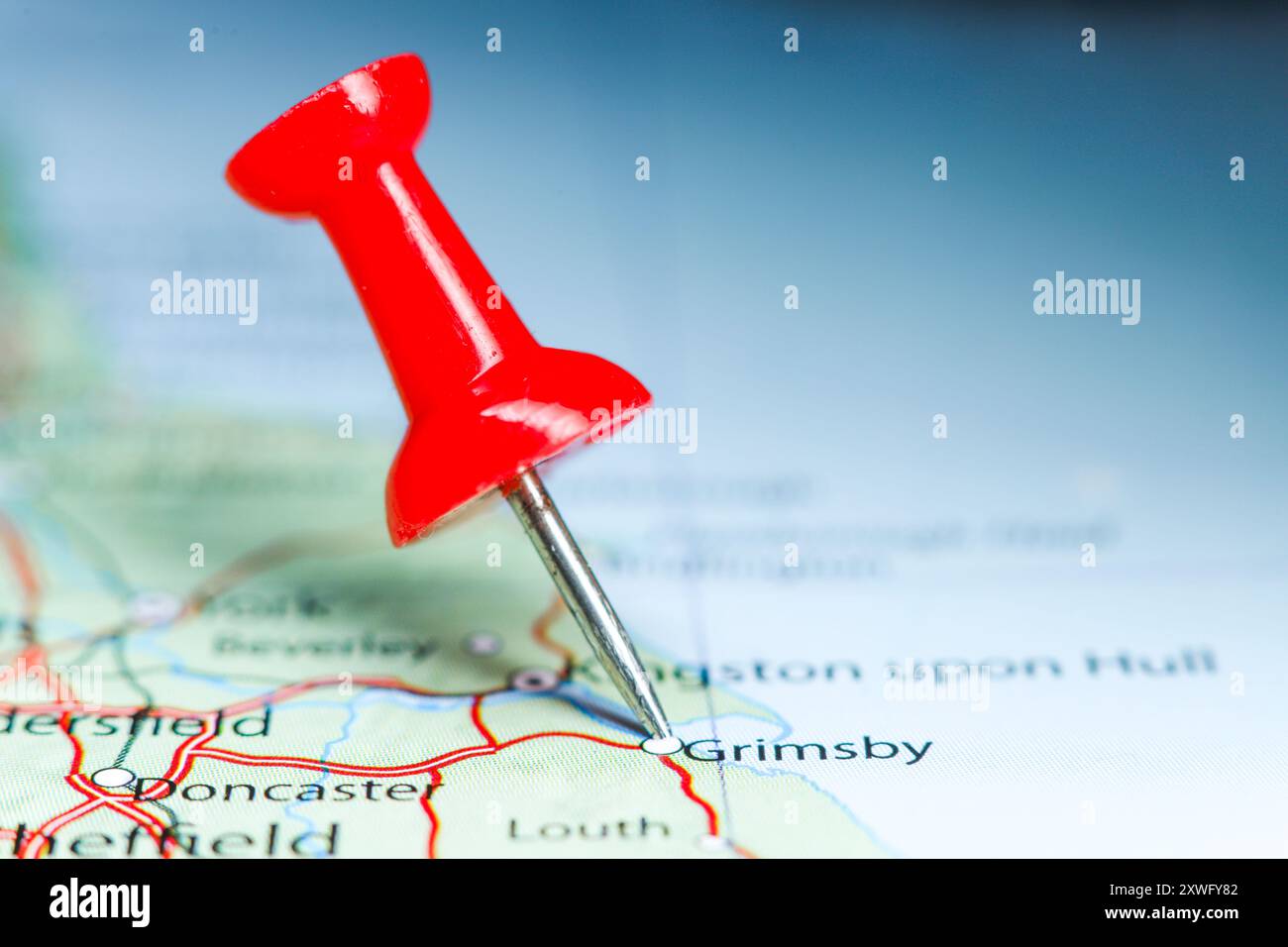 Grimsby, Great Britain pin on map Stock Photo - Alamy