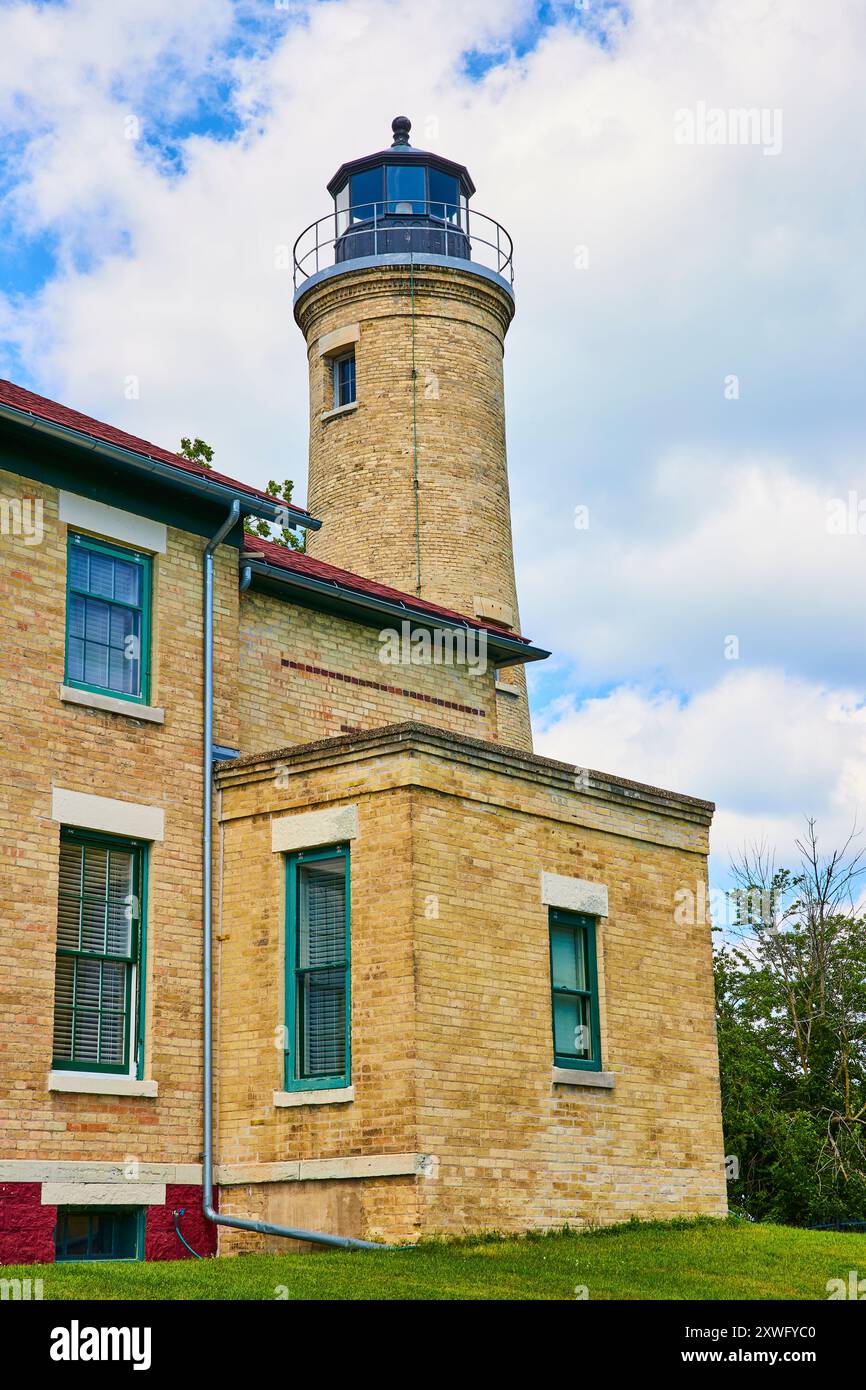 Historic Kenosha Lighthouse and Brick Building Daytime Eye Level Stock ...