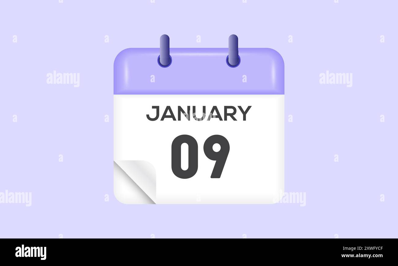 January 9 - calendar and Time planner. Daily Calendar Icon reminder ...