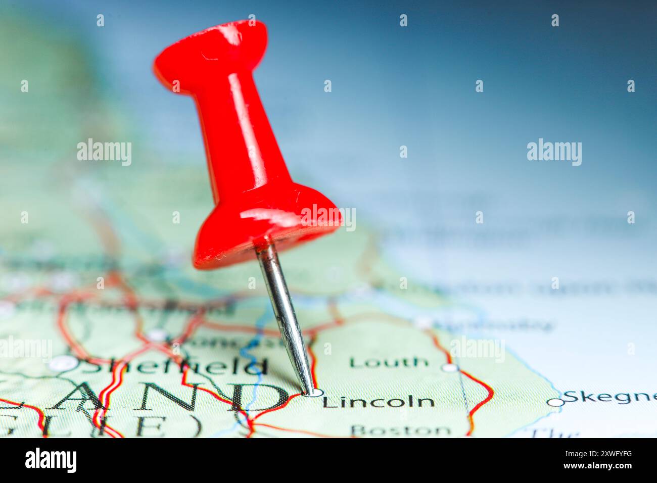 Lincoln, England pin on map Stock Photo - Alamy