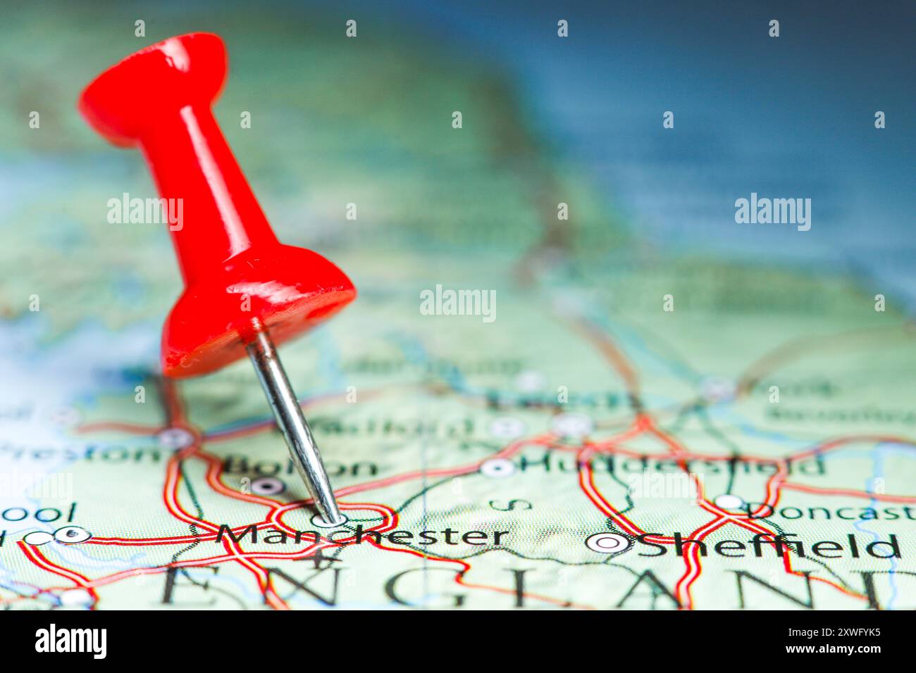 Manchester, Great Britain pin on map Stock Photo - Alamy