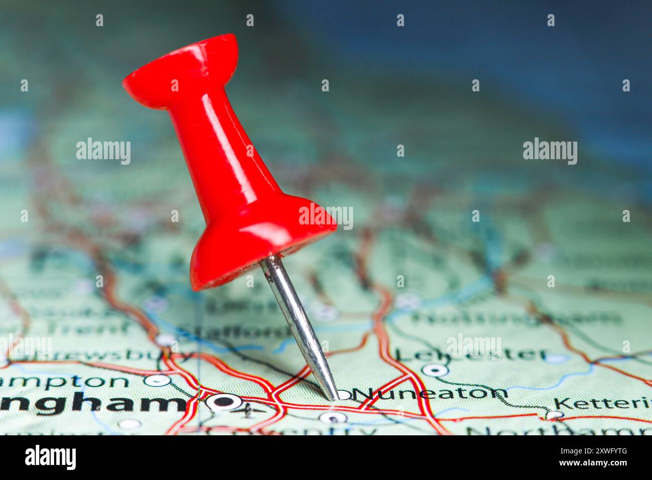 Nuneaton, England pin on map Stock Photo - Alamy