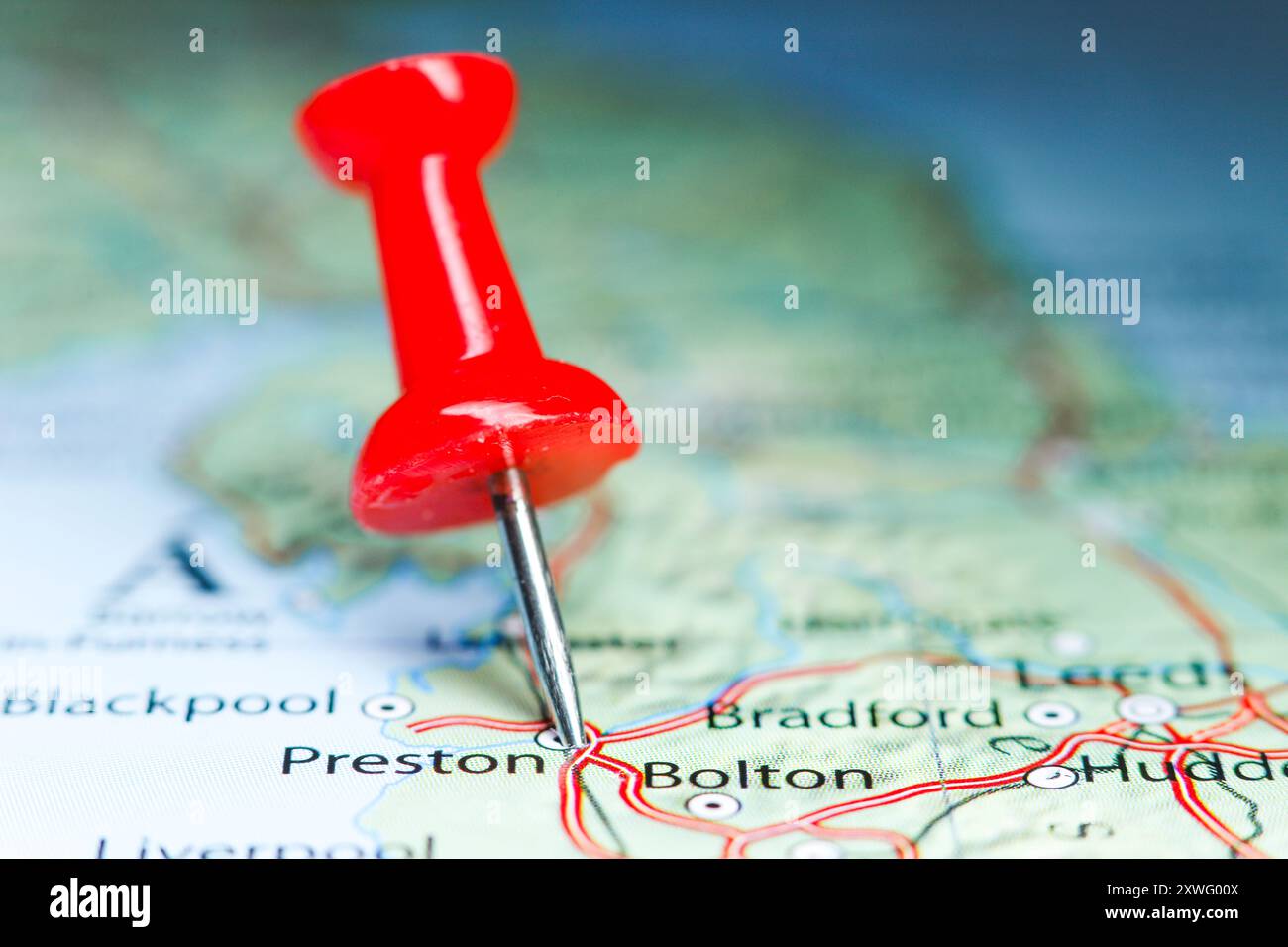 Preston, Great Britain pin on map Stock Photo - Alamy