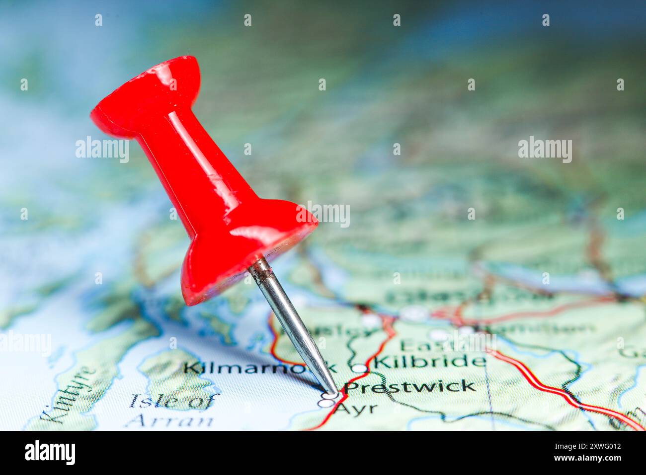 Prestwick, Great Britain pin on map Stock Photo - Alamy
