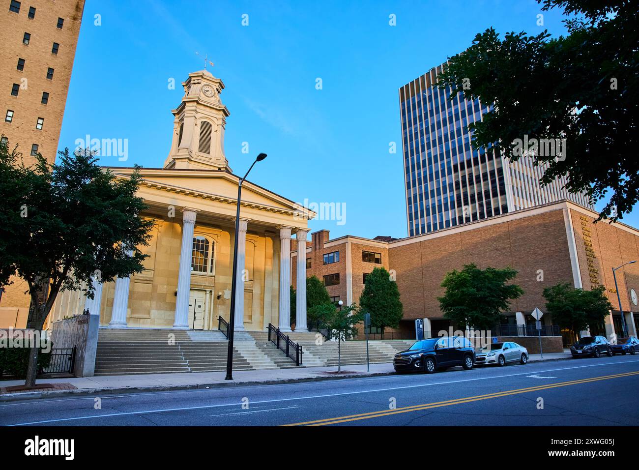 Historic Courthouse and Clock Tower at Golden Hour Eye Level ...
