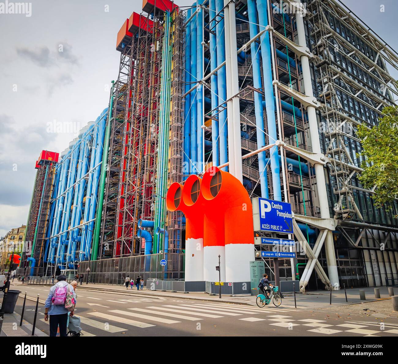 08 19 2024 - Paris, France. Colorful pipes and vents on the wall of ...