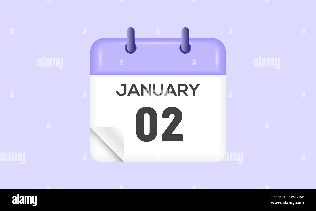 January 2 - calendar and Time planner. Daily Calendar Icon reminder ...