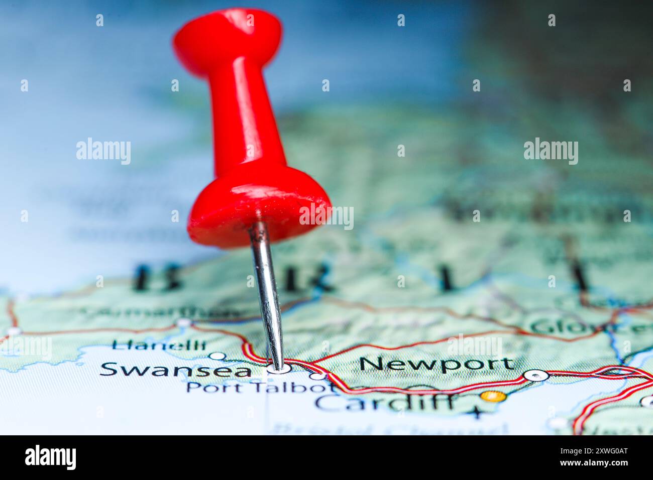 Swansea, Wales pin on map Stock Photo - Alamy