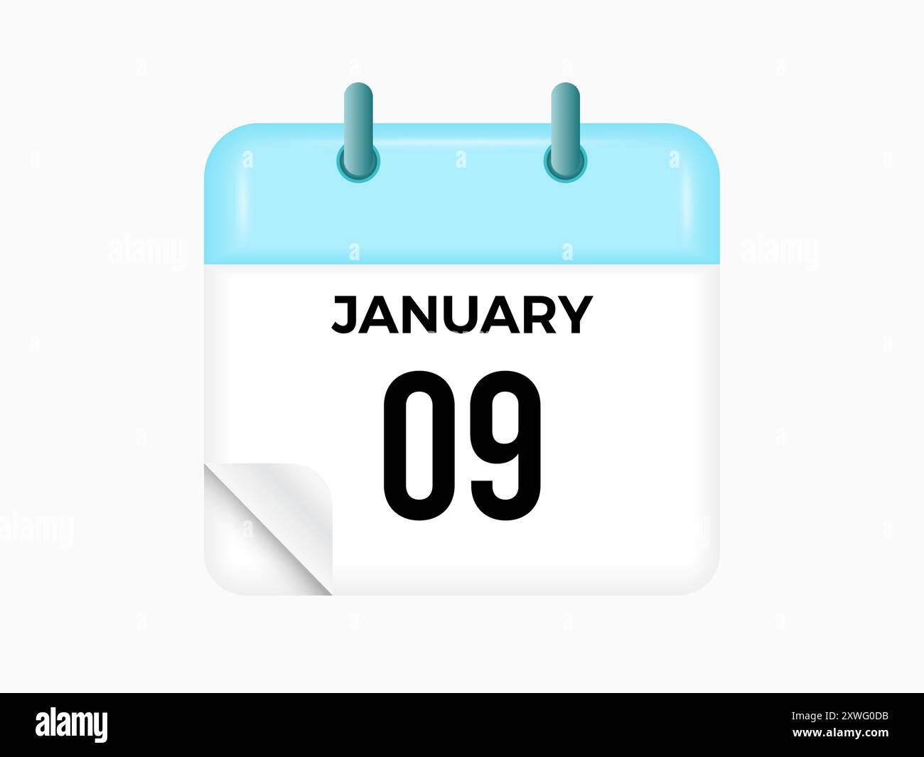January 9 - calendar and Time planner. Daily Calendar Icon reminder ...