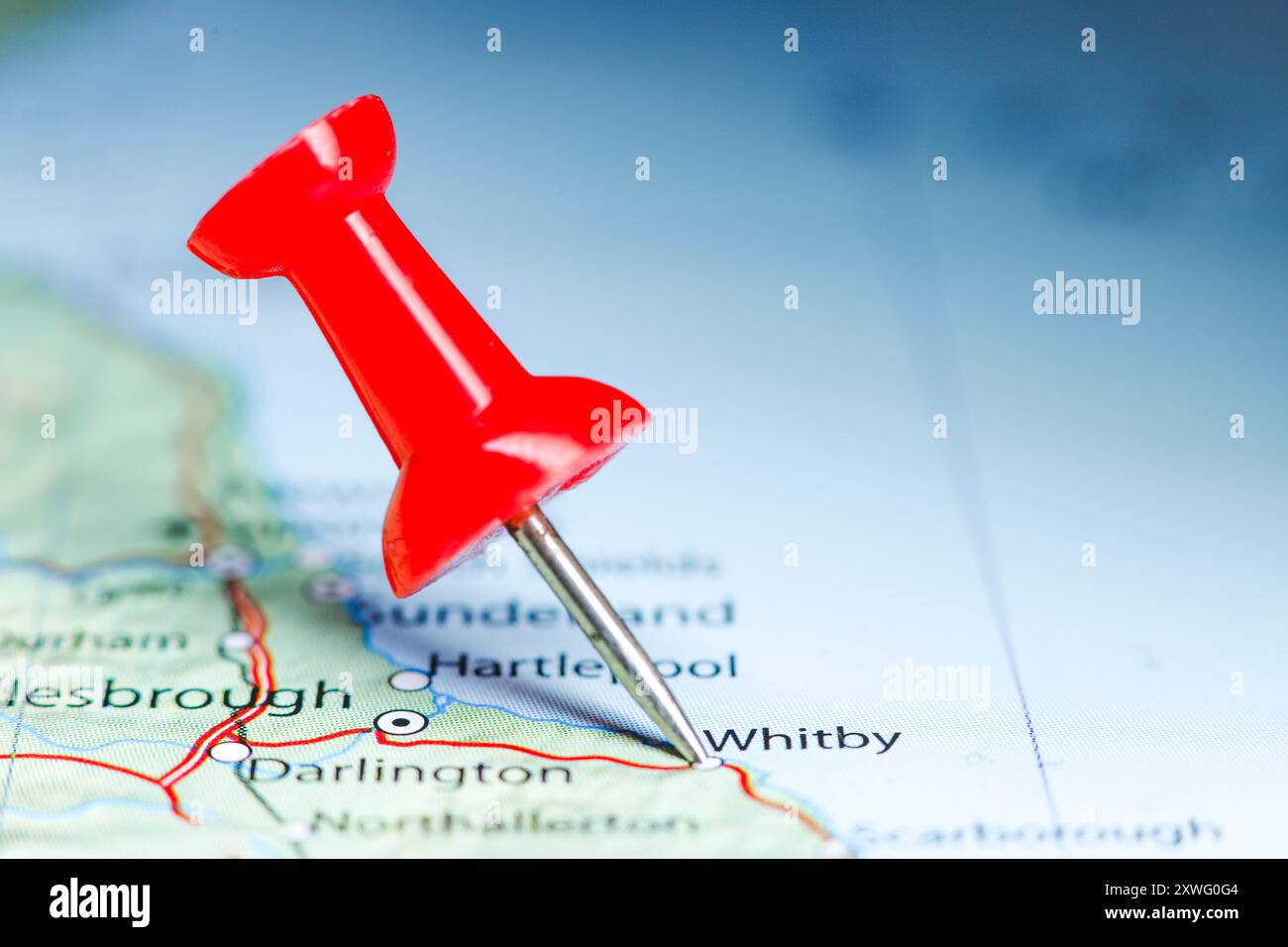 Whitby, Great Britain pin on map Stock Photo - Alamy