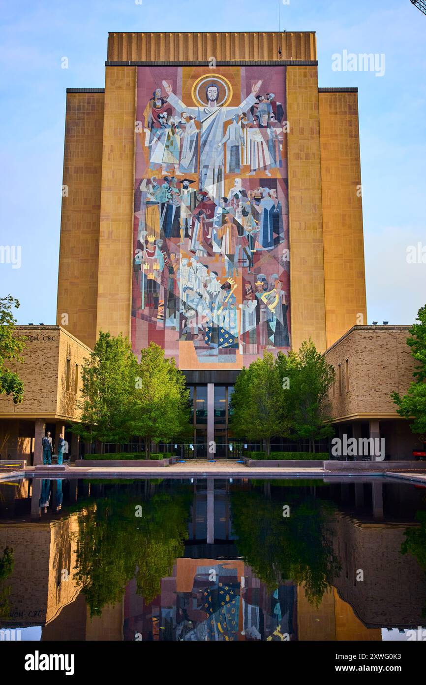 Religious Mural and Reflecting Pool at Hesburgh Library Eye-Level View Stock Photo - Alamy