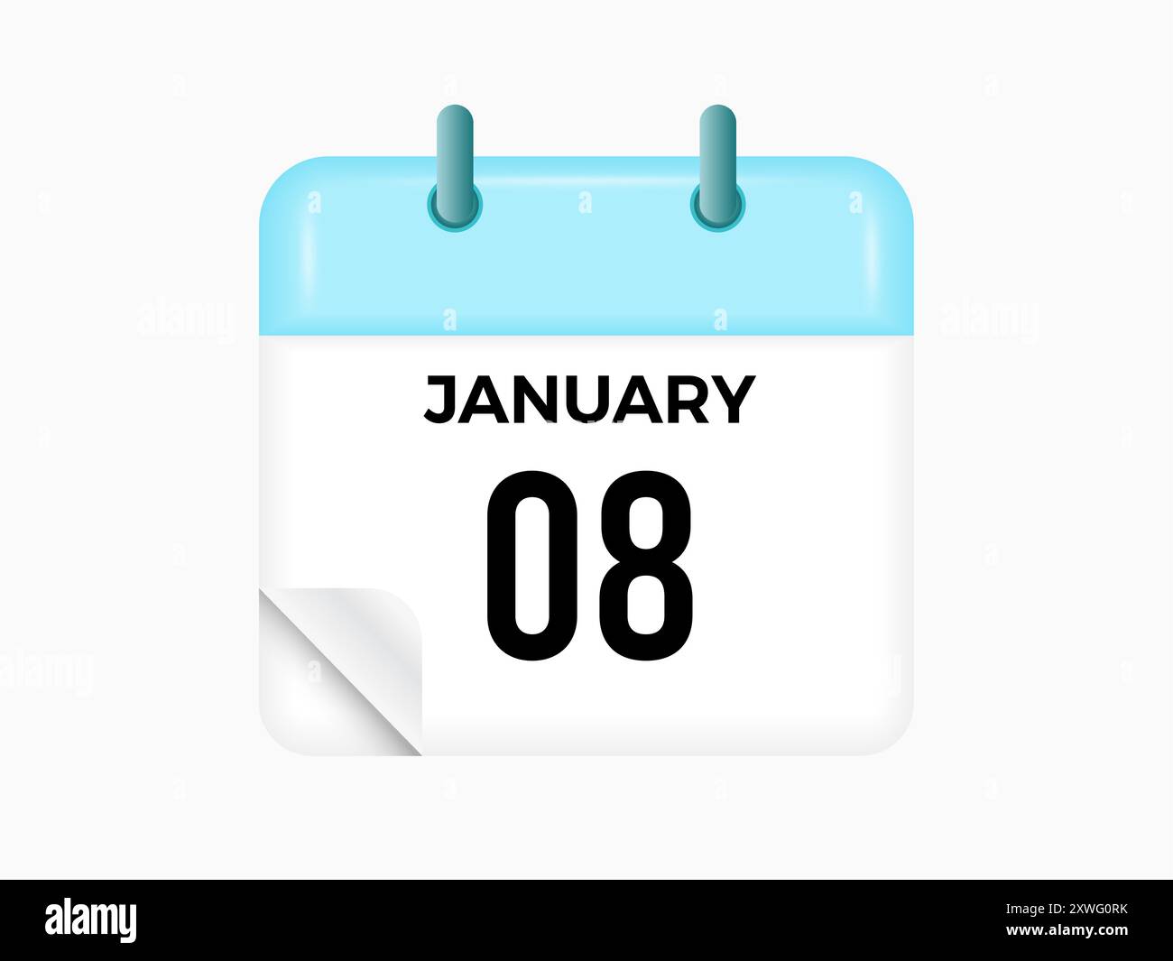 January 8 - calendar and Time planner. Daily Calendar Icon reminder ...