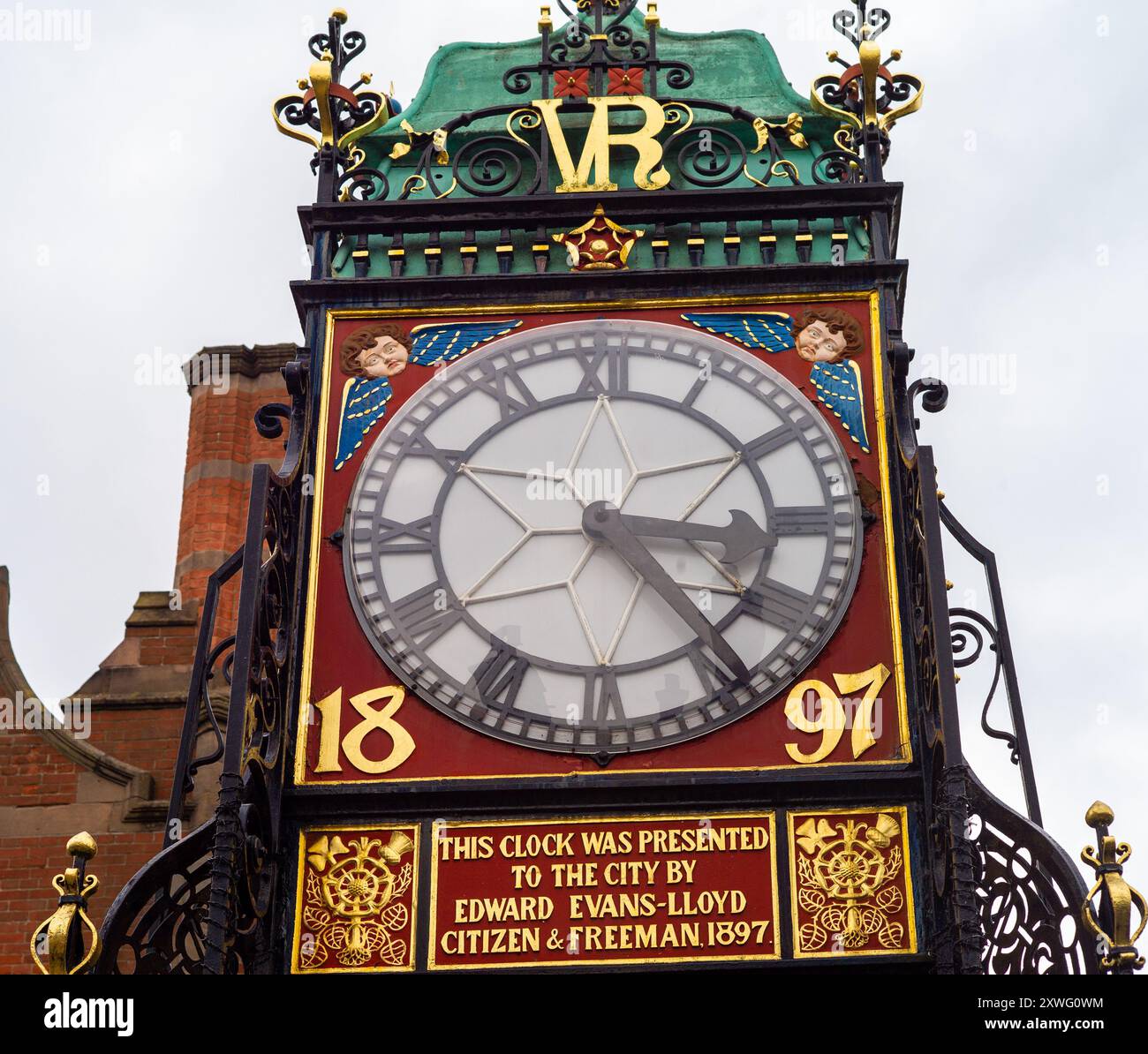 Majestic clock tower at Eastgate, being the Eastgate Clock in Chester ...
