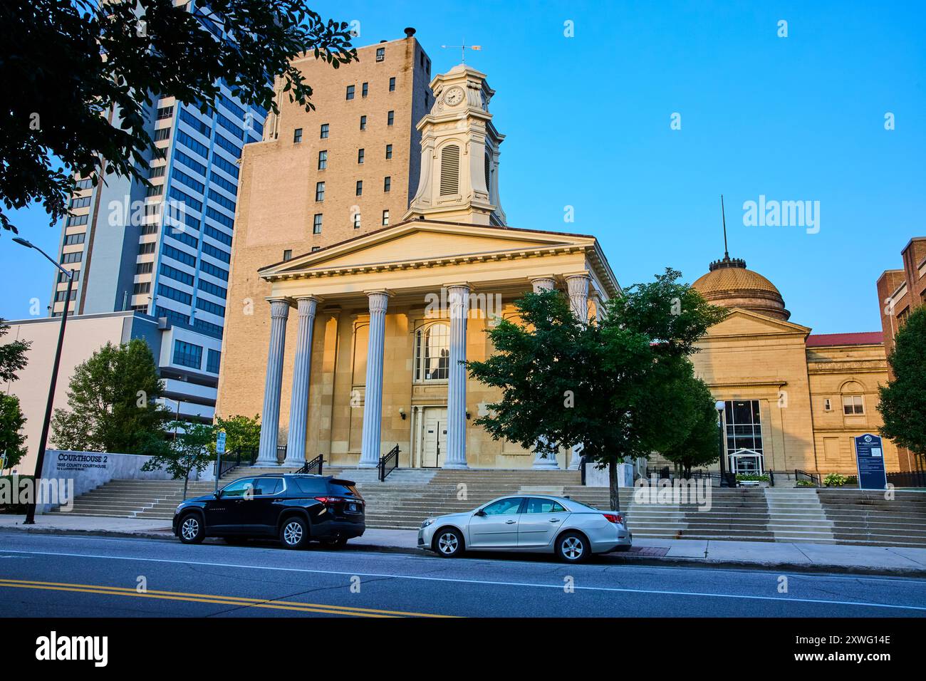 Historic Courthouse and Urban Cityscape at Golden Hour Eye-Level ...