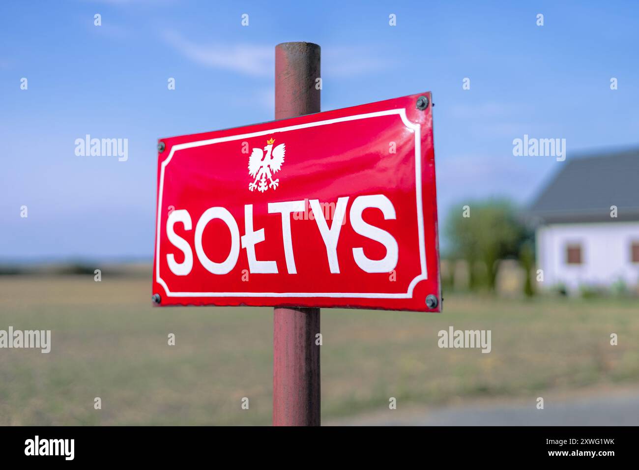 Polish information board reading "Soltys", meaning "village mayor" or ...