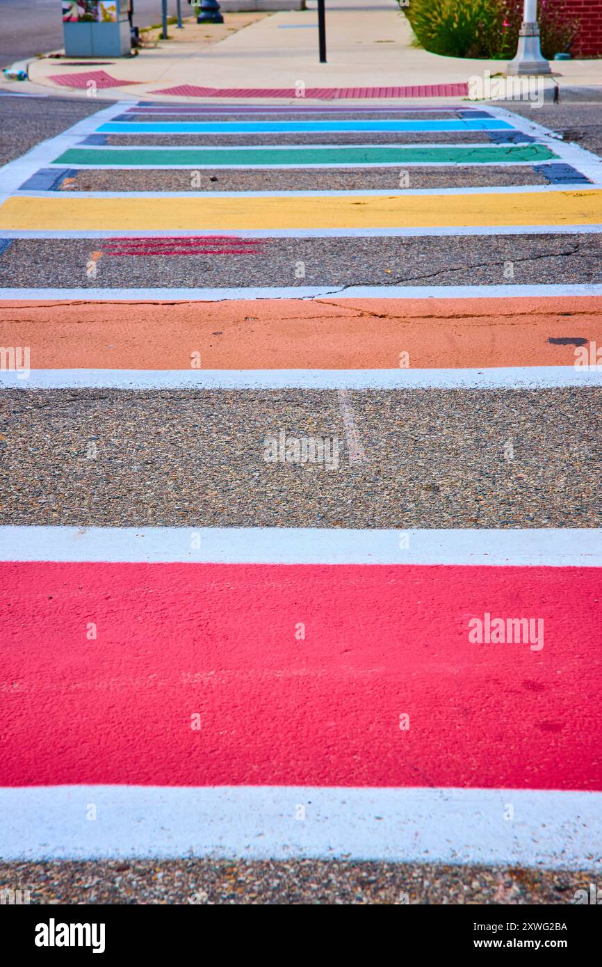 Vibrant Rainbow Crosswalk in Downtown Kalamazoo Street Level View Stock ...