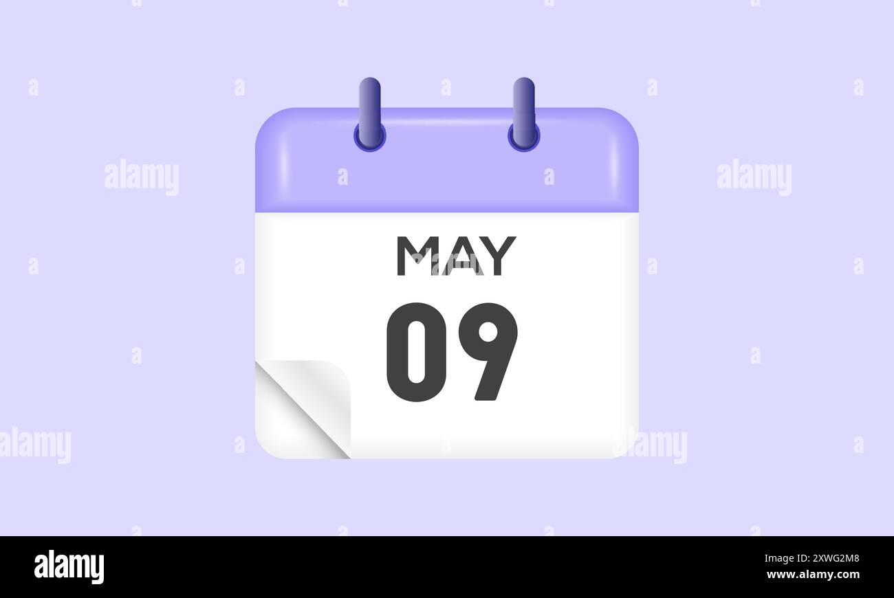 May 9 - calendar and Time planner. Daily Calendar Icon reminder. Vector ...