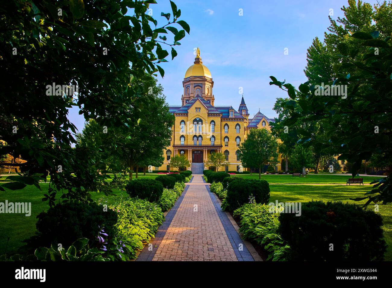 Golden Dome Historic University Building Symmetrical Pathway ...