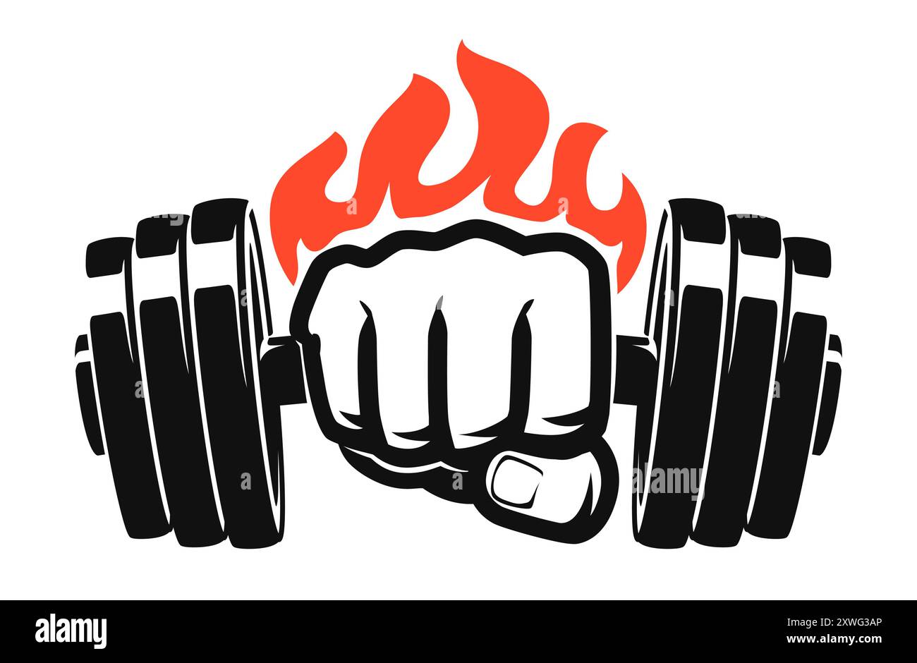 Strong clenched hand fist holding lifting barbell or dumbbell. Gym, bodybuilding or sports club ...