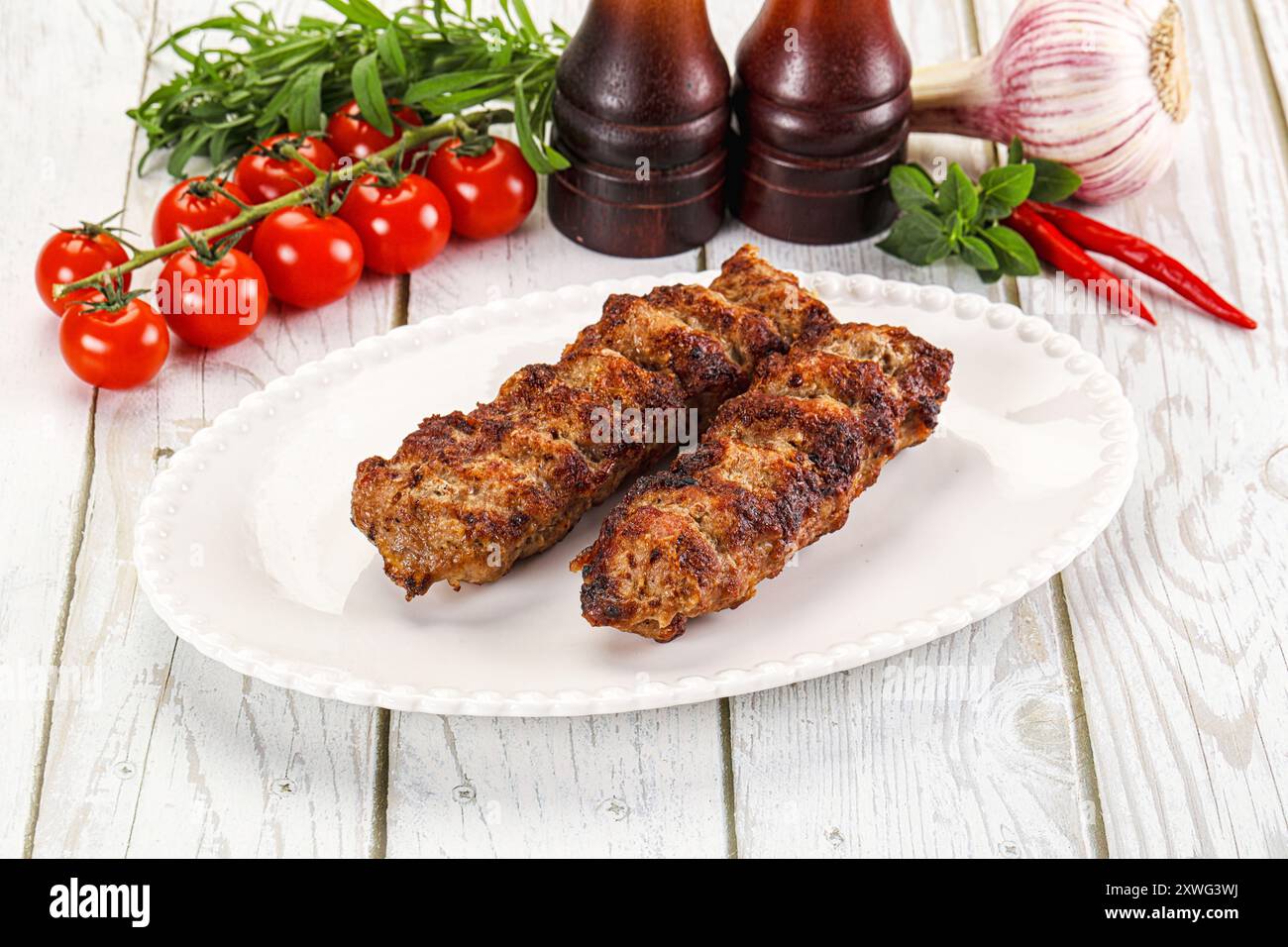 Chicken barbecue kebab minced meat and spices Stock Photo - Alamy