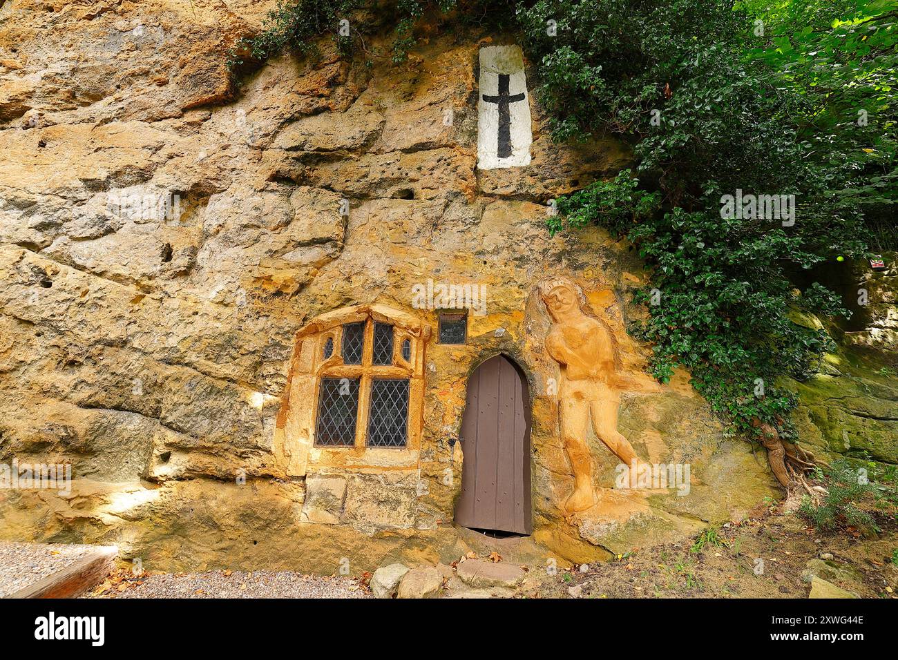 The exterior of the Chapel Of Our Lady Of The Crag carved into the rock ...