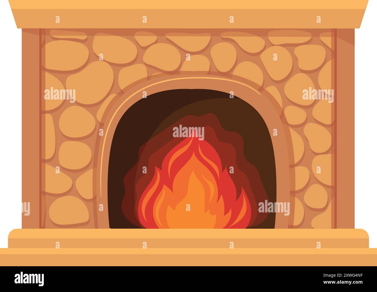 Old house fireplace with cartoon burning fire flame isolated on white ...