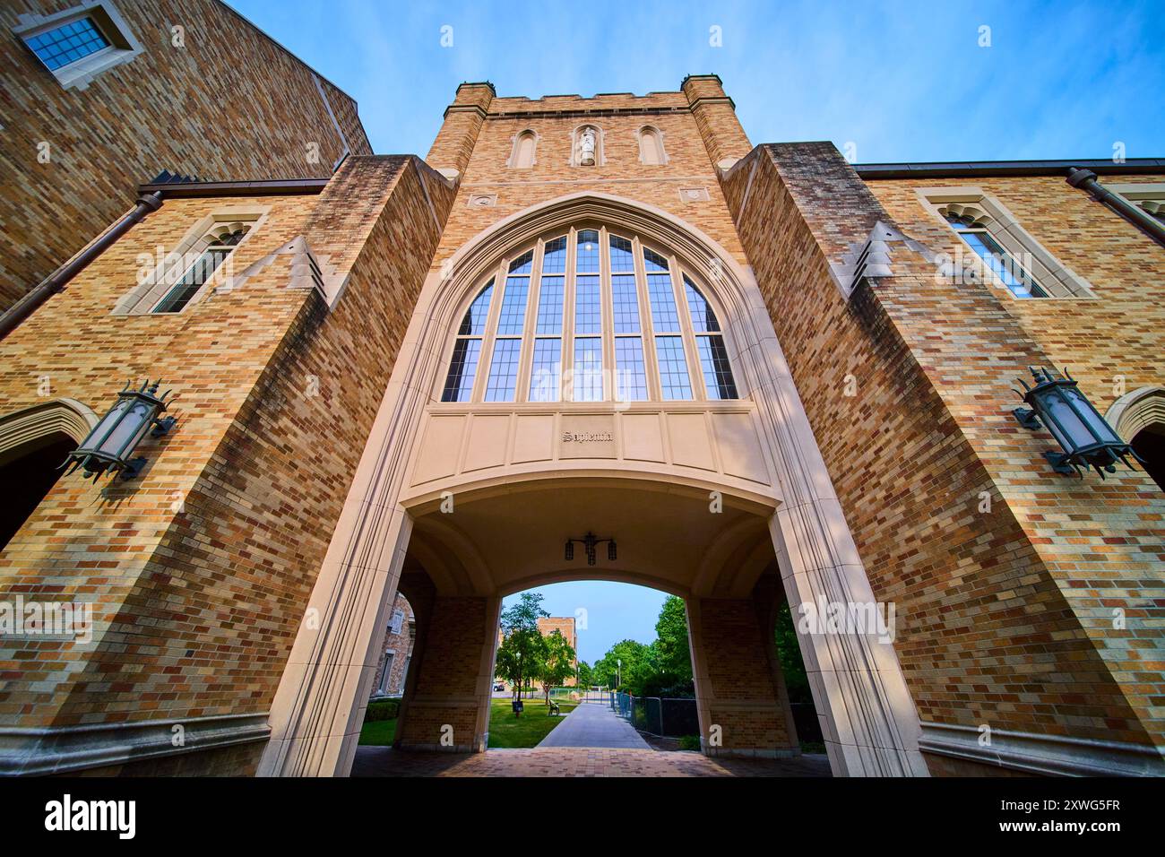 Stone Archway and Arched Window with Lanterns Low Angle Perspective ...