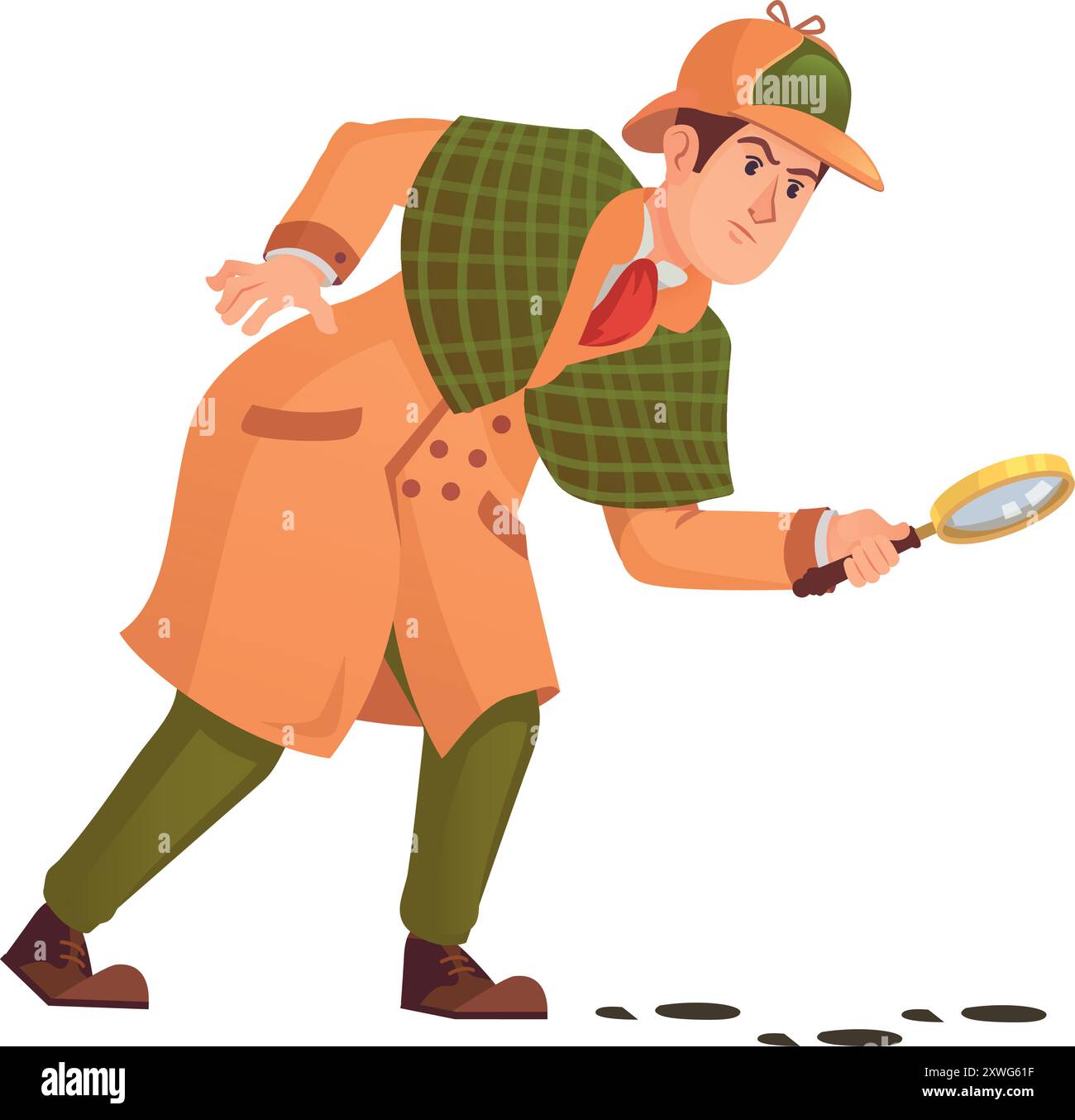 Detective follow criminal trail. Cartoon crime investigator isolated on ...