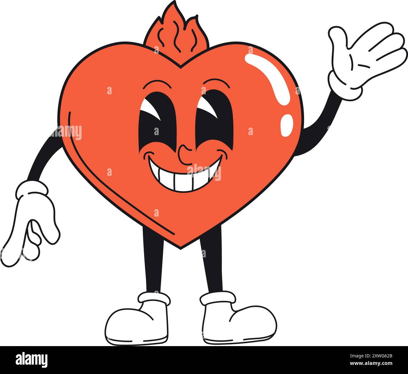Heart character with funny retro comic face expression isolated on ...