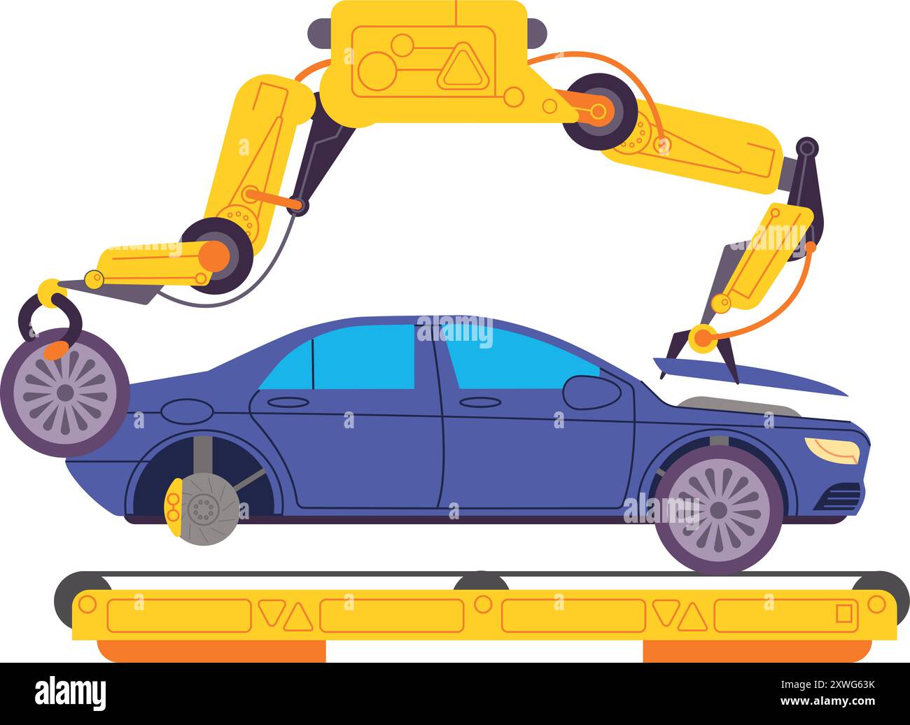 Car assembly color icon. Auto production line isolated on white ...