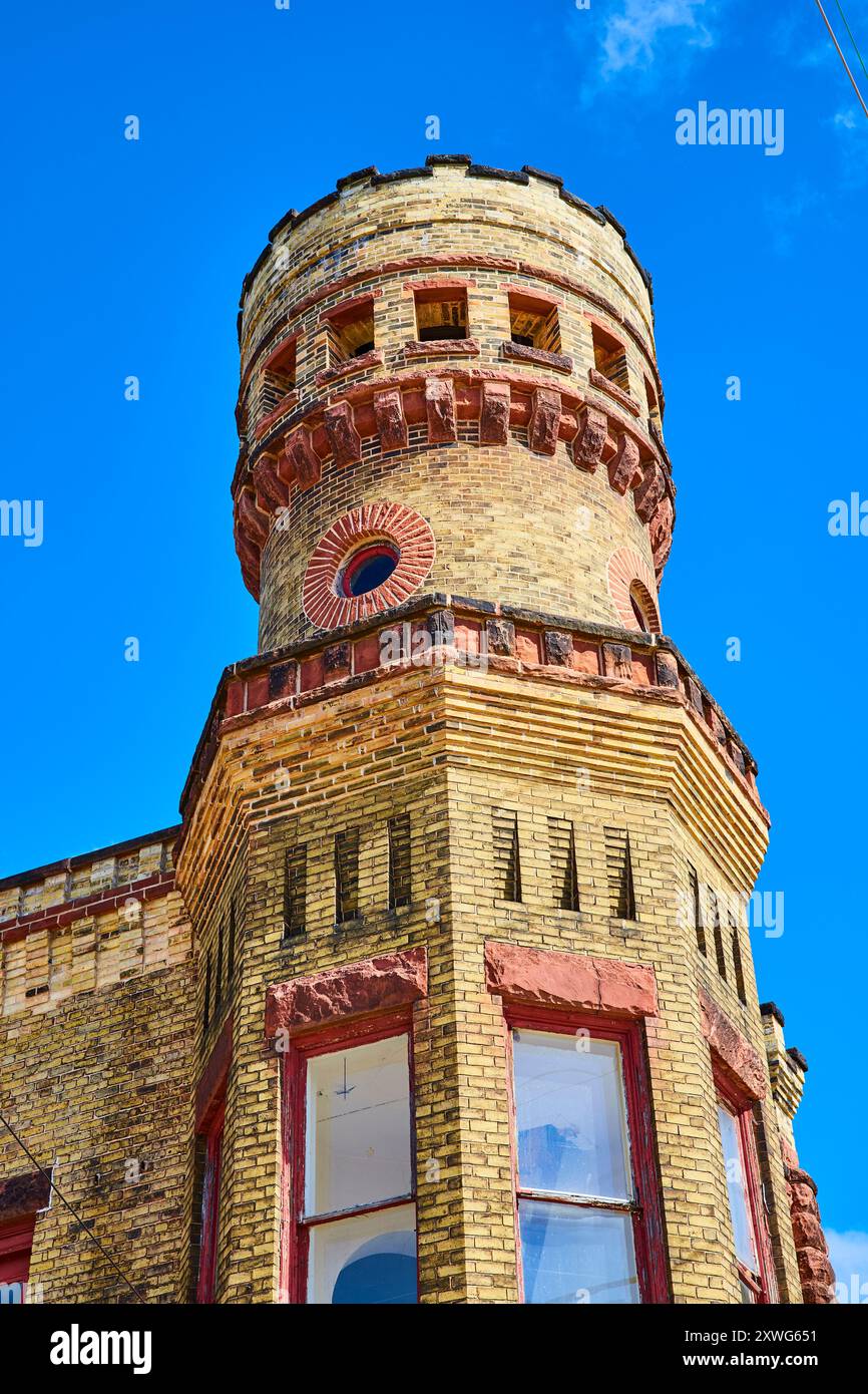Historic Brick Tower with Medieval Turret Low Angle View Stock Photo ...