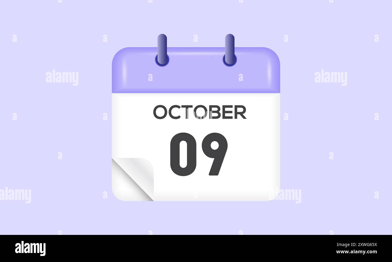 October 9 - calendar and Time planner. Daily Calendar Icon reminder ...