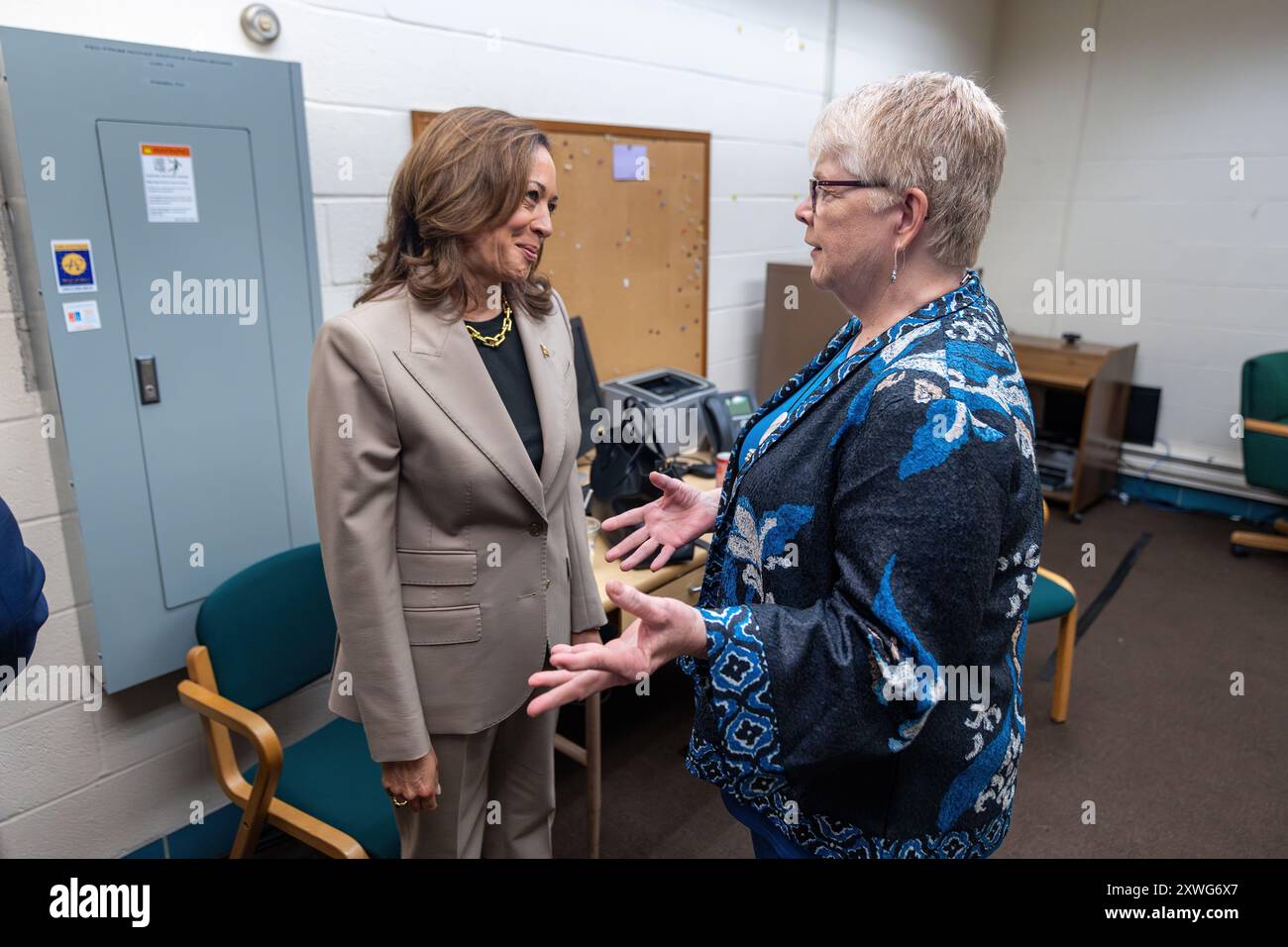Vice President Kamala Harris greets Judith ‘Judy’ Aiken, a retired ...