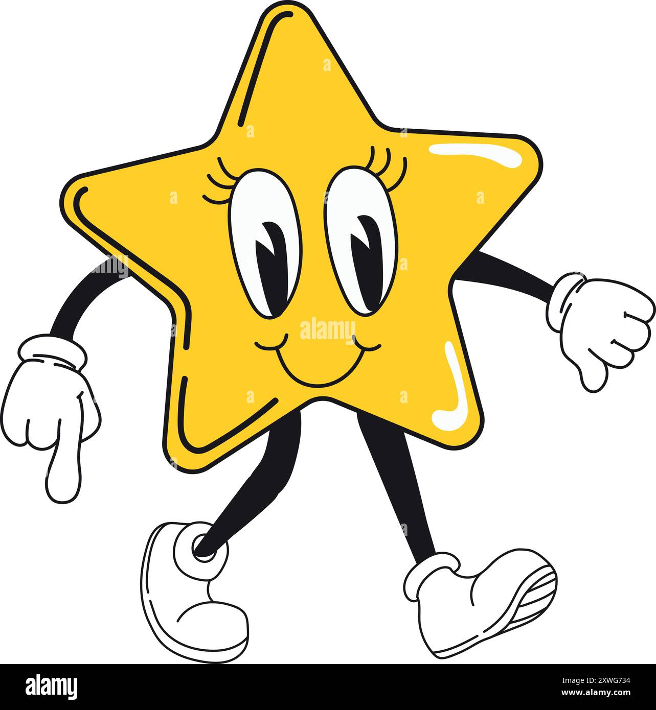 Star comic character. Walking retro cartoon mascot isolated on white ...