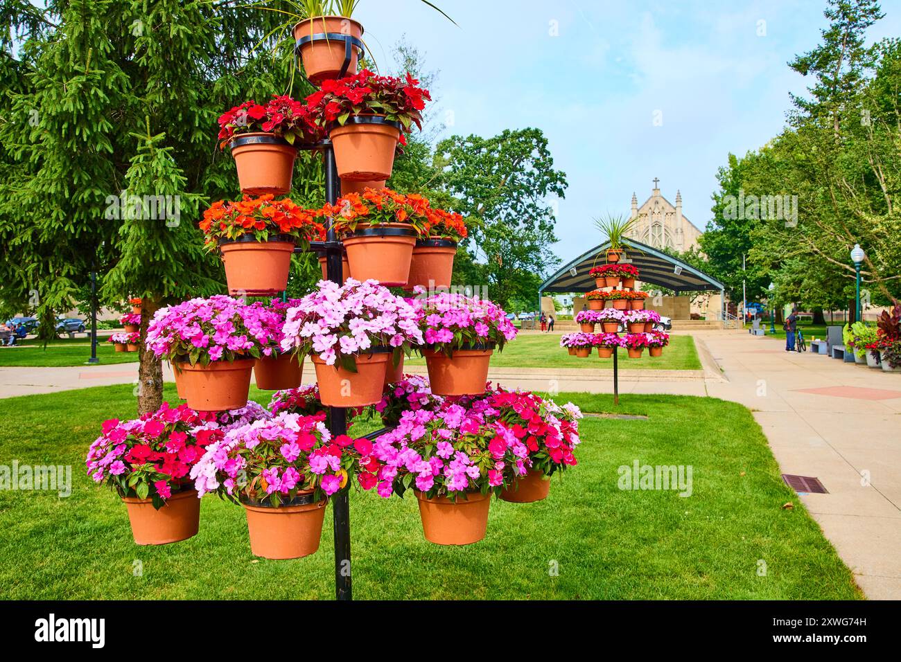 Vibrant Tiered Flower Display in Bronson Park Eye Level Perspective ...