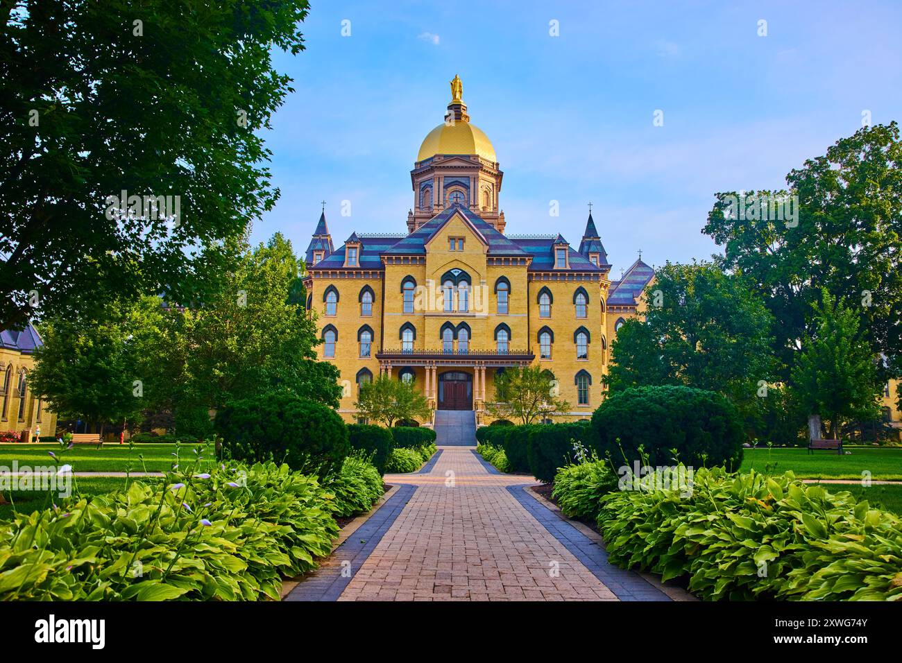 Golden Dome Historic University Building with Manicured Gardens Eye ...